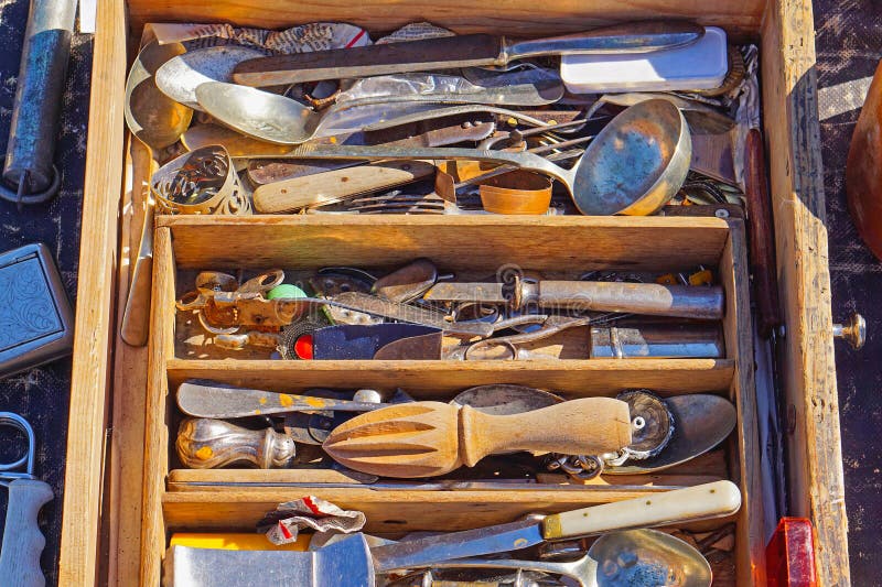 Junk cutlery drawer stock photo. Image of variety, forks - 354020090