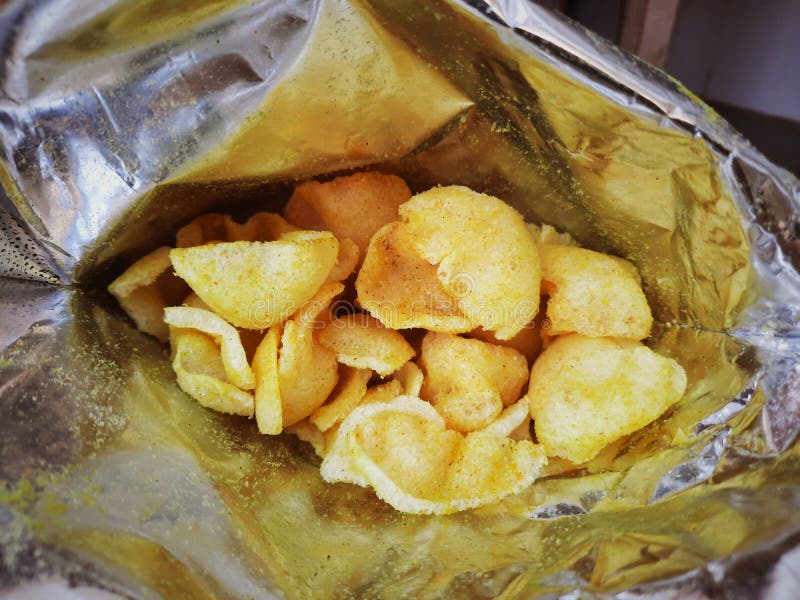 Junk Food or Crispy Spicy Snacks in Opened Packet Closeup Stock Photo ...