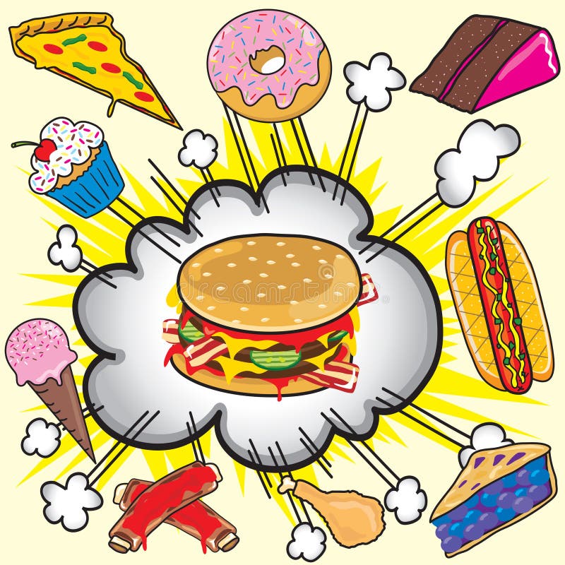 Junk food Explosion stock vector. Illustration of ribs - 9174874