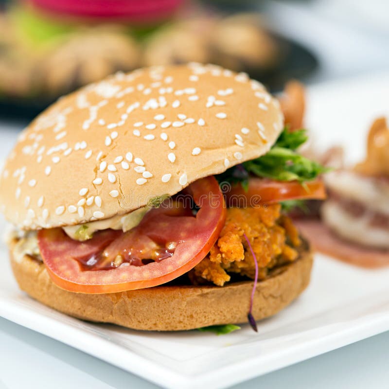 Junk Food Yummy Meat Hamburger on Table Stock Image - Image of beef ...