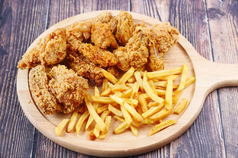 Junk Foods on Wooden Plate on Table Stock Image - Image of fast, chips ...