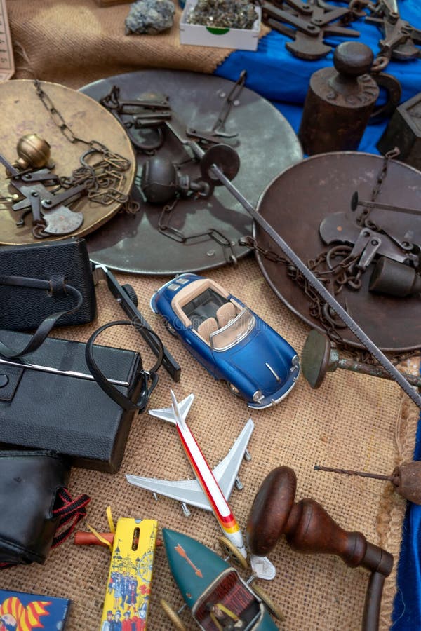 Junk items on the stall stock photo. Image of scales - 155239656