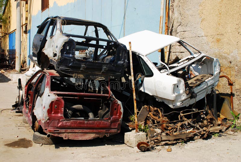 Demolished Cars in Junkyard Stock Photo - Image of transportation ...