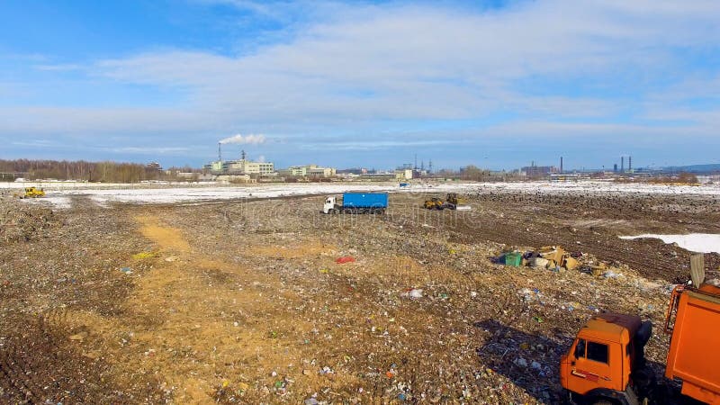 Junk Yard from Above. Garbage Truck Unloading Waste at a Garbage Dump ...