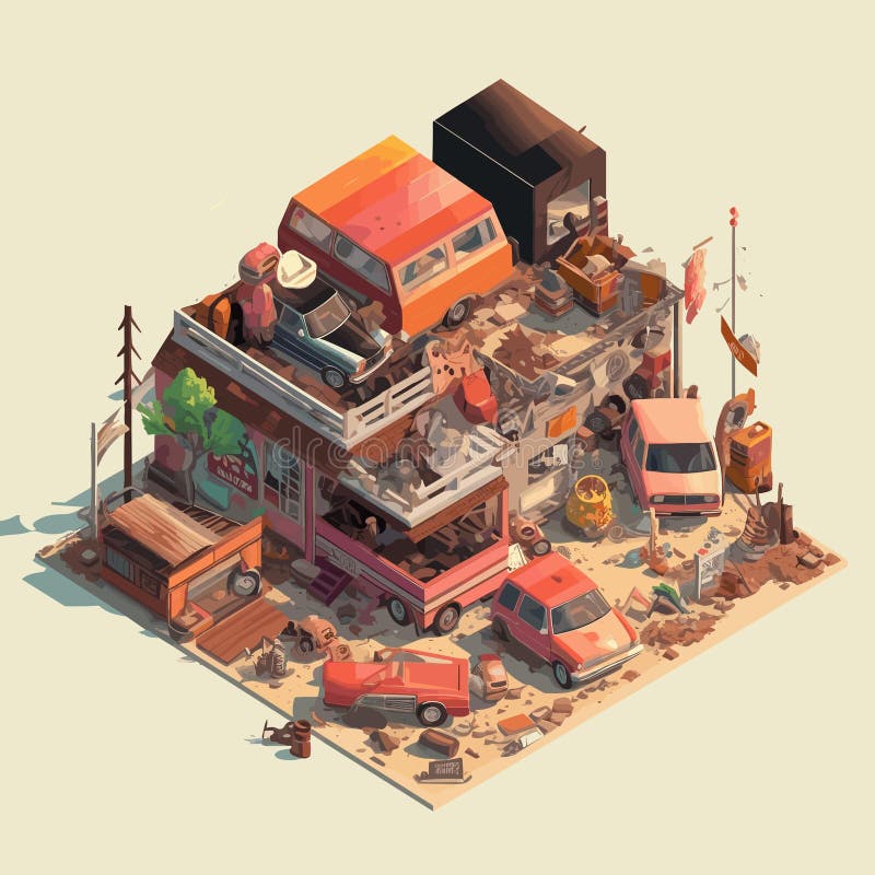 Junk Yard Isometric Vector Tile Isolated Illustration Stock Vector ...