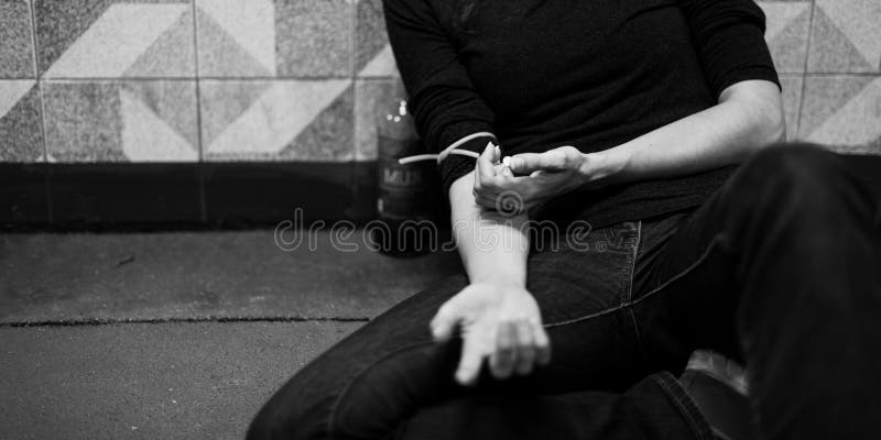 Junkie People Using Syringe Injecting Narcotic Illegal Drugs Stock ...