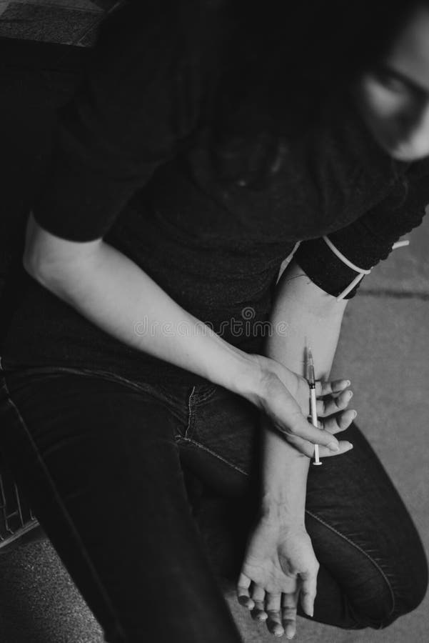 Junkie People Using Syringe Injecting Narcotic Illegal Drugs Stock ...
