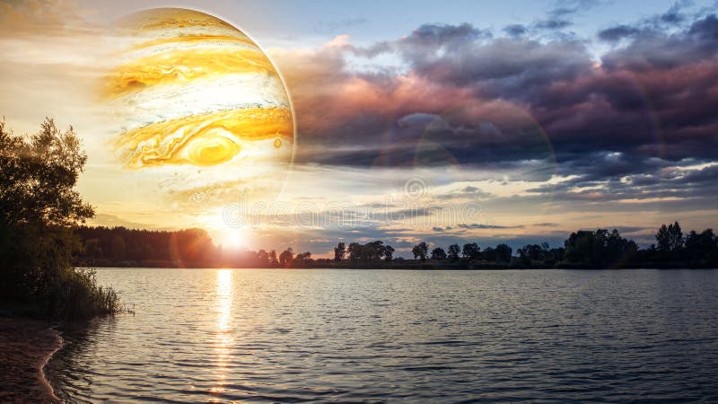 Jupiter in the Cloud Landscape. Stock Image - Image of exploration ...