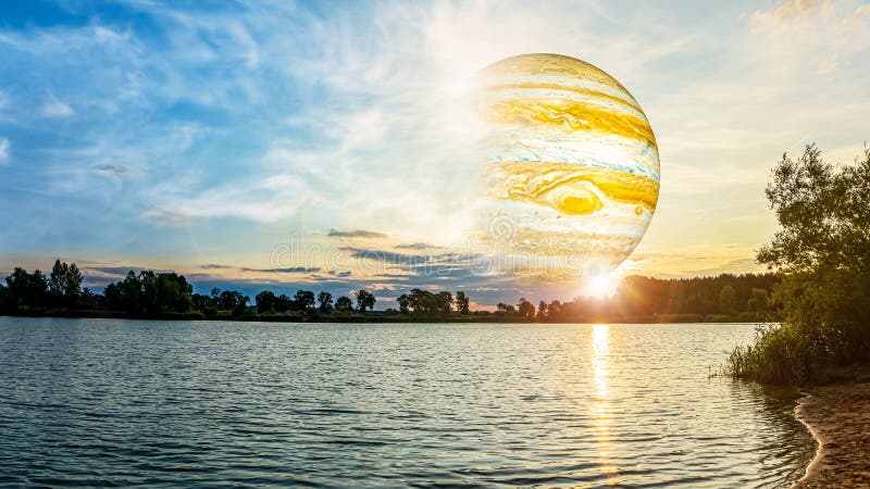 Jupiter in the Cloud Landscape Stock Photo - Image of earth, astronaut ...