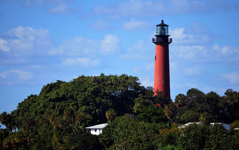 Jupiter Inlet Lighthouse Surrounded with Green Vegetation Stock Photo ...