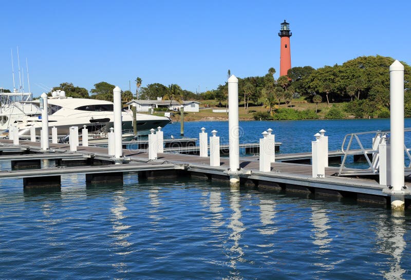 Jupiter Lighthouse at Sunny Summer Day and Palm Trees Around, West Palm ...