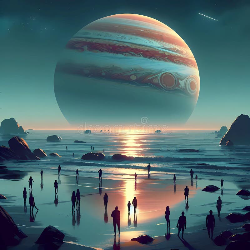 Jupiter moon beach people stock illustration. Illustration of system ...