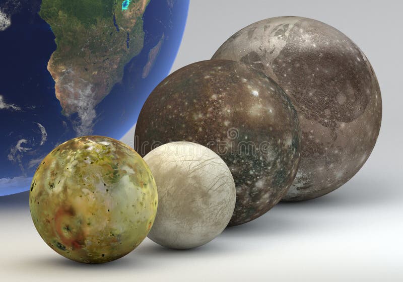 Jupiter Moons with Earth Comparison Stock Illustration - Illustration ...