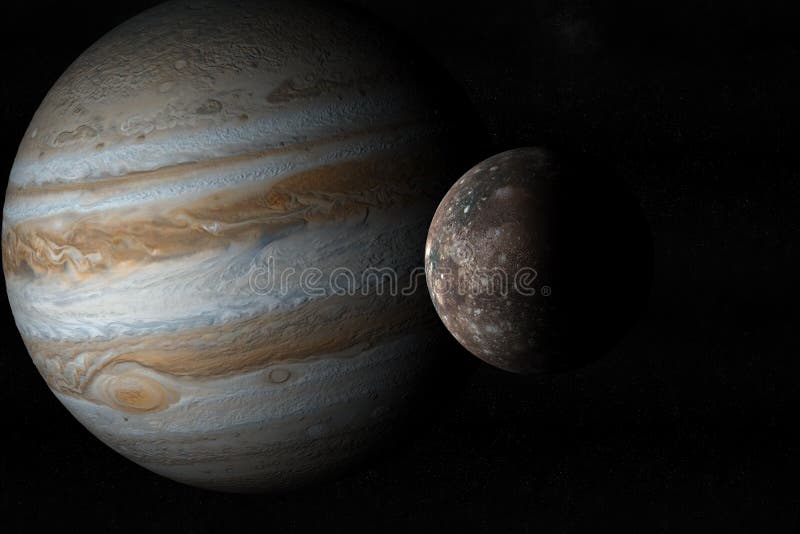 Jupiter Planet and Callisto Moon in the Outer Space. 3d Render Stock ...