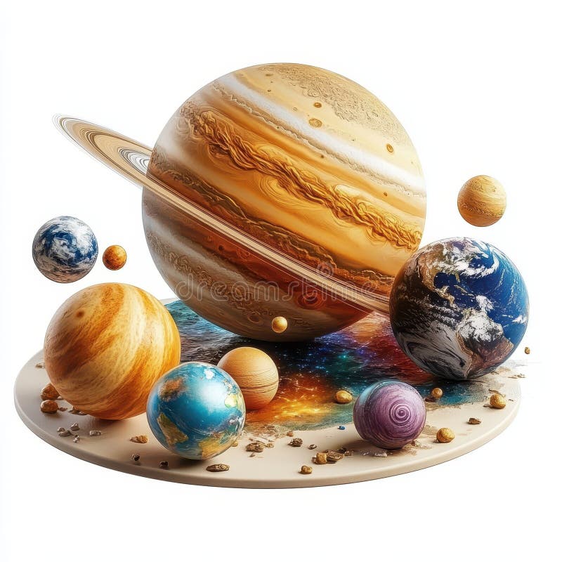 Jupiter and Planets Celestial Scene Space Art Planetscape Stock ...