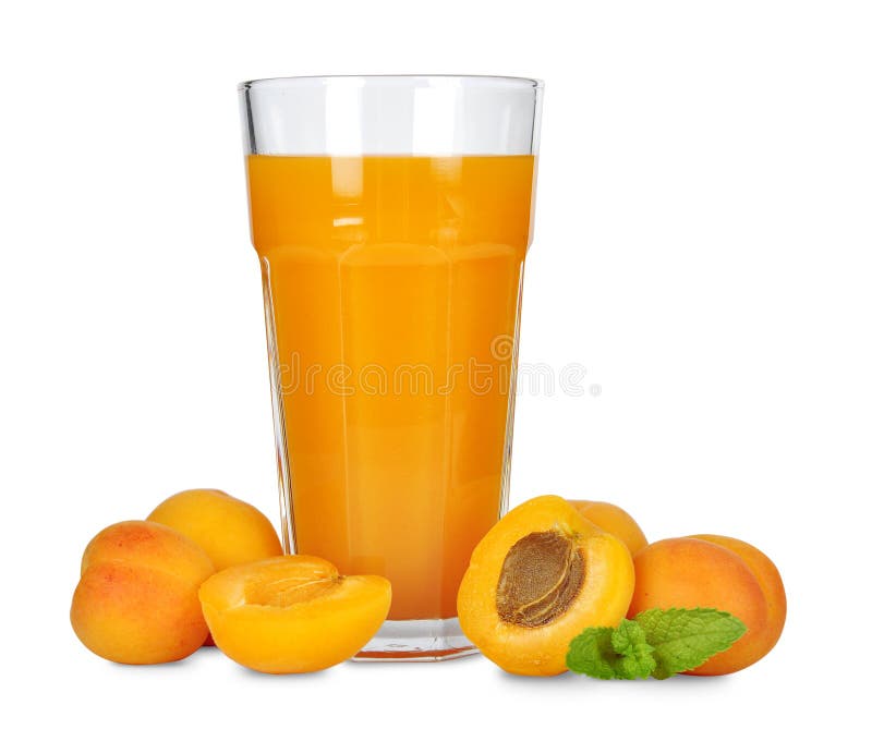 Jus D'abricot Dans Un Verre Avec La Paille Et Le Fruit Sur La Serviette ...