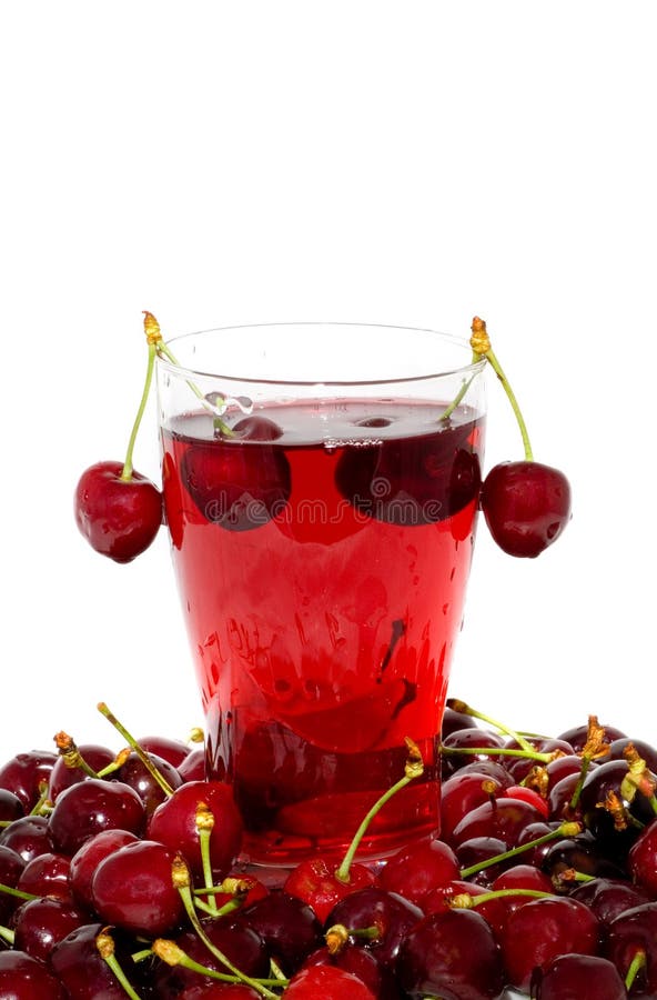 Jus De Cerises En Verres En Verre Avec Des Baies Fraîches De Cerise ...