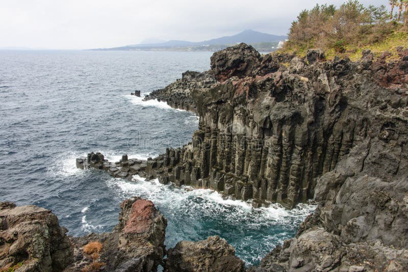 Jusangjeolli Cliffs Hexagonal Basalt Columns in Jeju Island Korea Stock ...