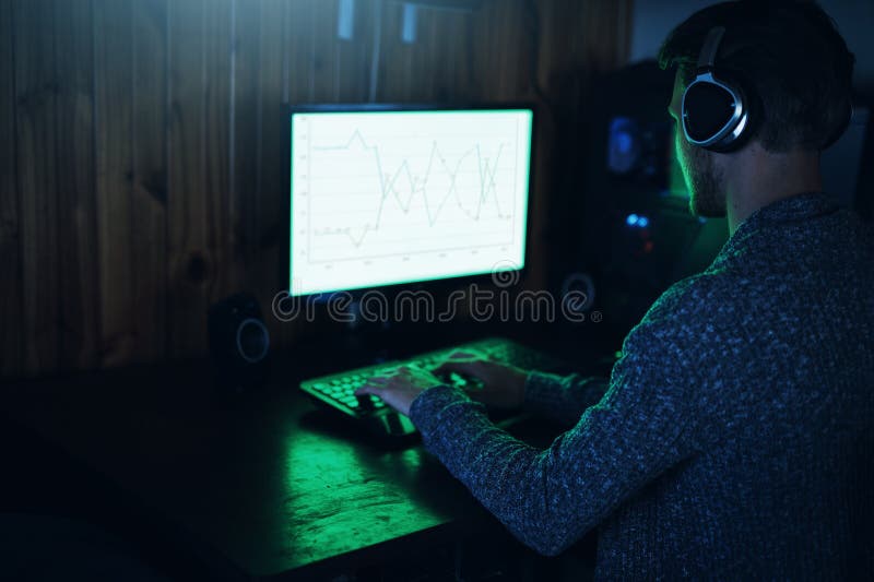 Just Breached Down a Firewall. a Young Man Using a Computer and Hacking ...