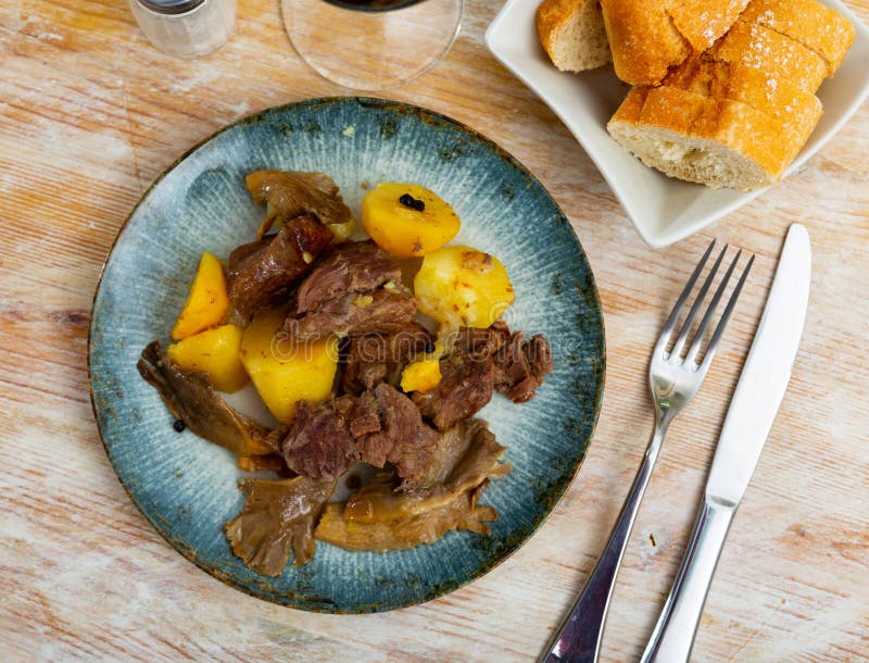 Just Cooked Braised Beef with Potato and Mushrooms Stock Photo - Image ...