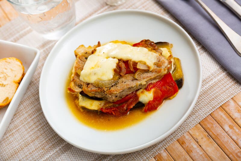 Just Cooked Eggplants with Ground Meat and Cheese Stock Photo - Image ...