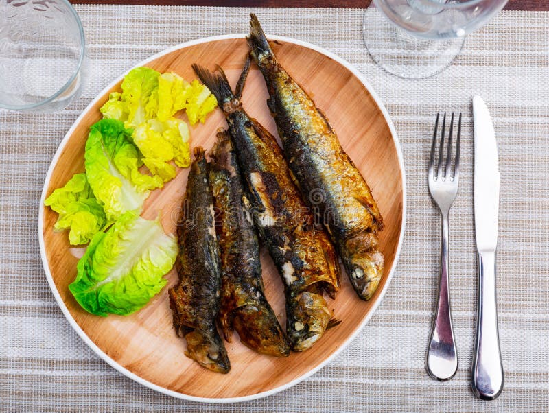 Fried Sardines Served on Table Stock Image - Image of menu, dinner ...