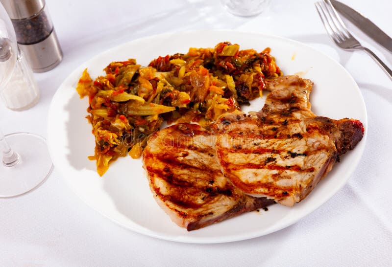 Just Cooked Portion of Pork Meat Stewed with Cabbage Stock Image ...