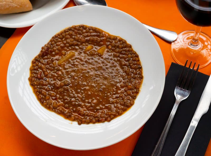 Just Cooked Spanish Lentil Soup Sopa De Lentejas Stock Photos - Free ...