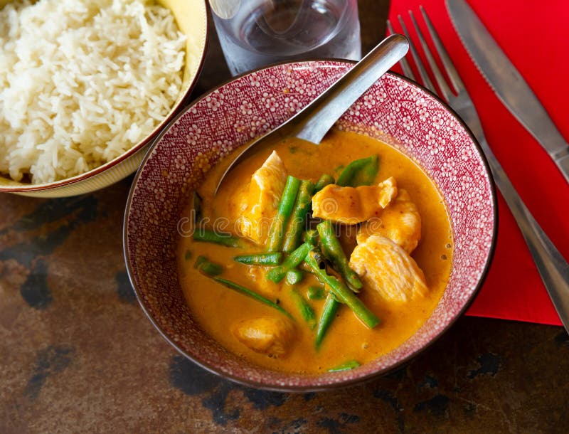 Just Cooked Thai Red Curry Chicken on Table Stock Image - Image of dish ...