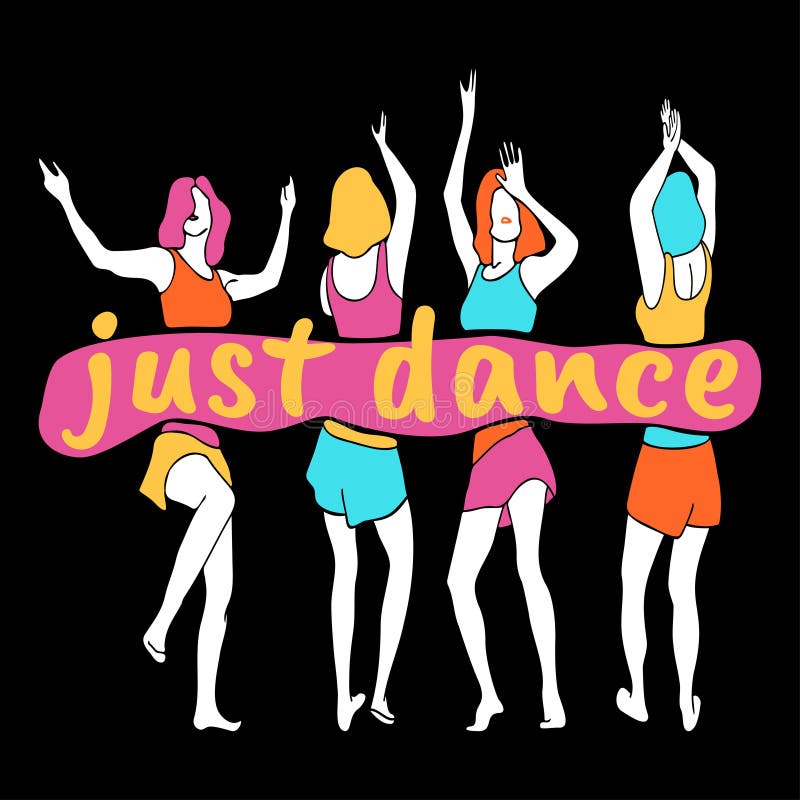 Just Dance Poster with Script and Abstract Dancing Woman. Moving Body ...