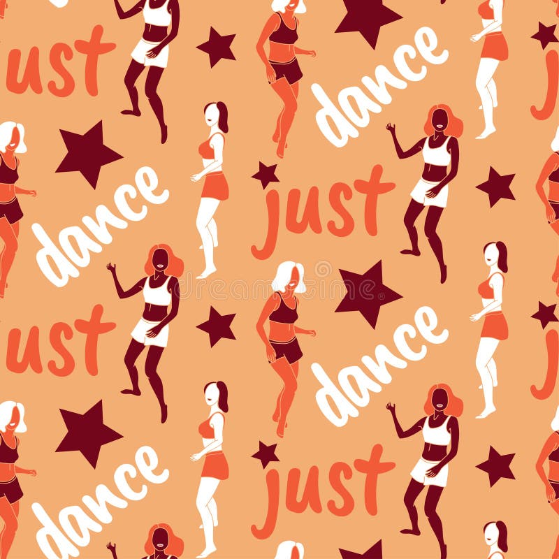 Just Dance Script Dancing Girls and Star Disco Seamless Pattern, Moving ...