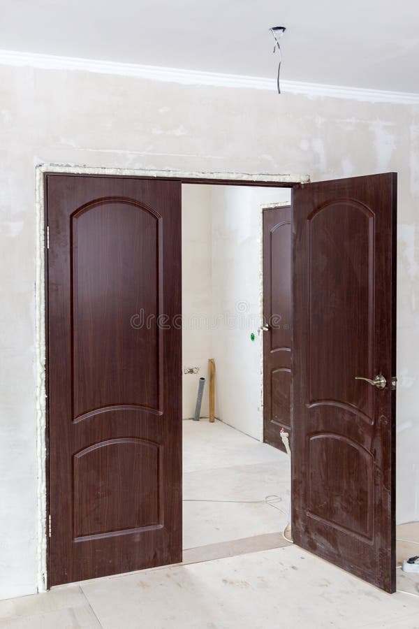 Just Installed Door in Door Opening Filled with Foam Stock Image ...