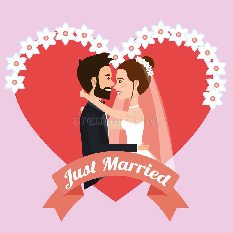 Just Married Couple Kissing Avatars Characters Stock Vector