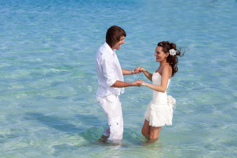 Just Married Couple in the Sea Stock Image - Image of dating, romance ...