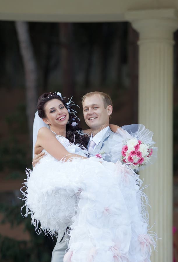Just Married in Day of Their Wedding Stock Photo - Image of holding ...