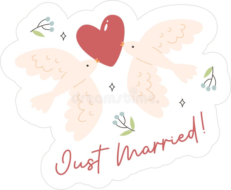 Just Married Doves Sticker stock vector. Illustration of vintage ...