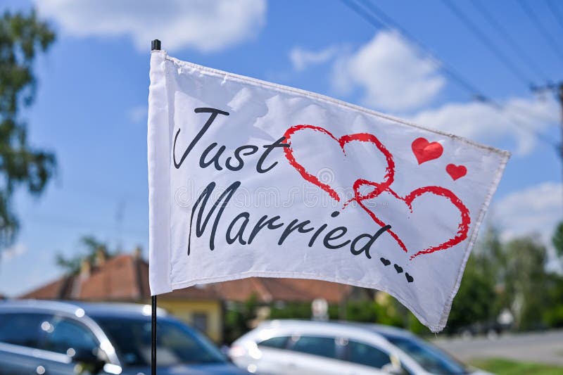 Just Married Flag Sign Attached on Car S Stock Image - Image of wedding ...