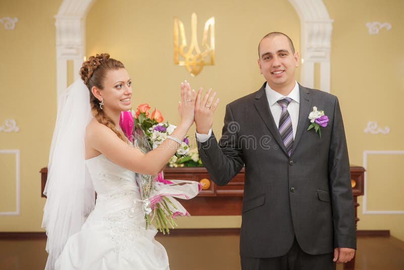 Just Married and Happy Bride and Groom Stock Photo - Image of blonde ...