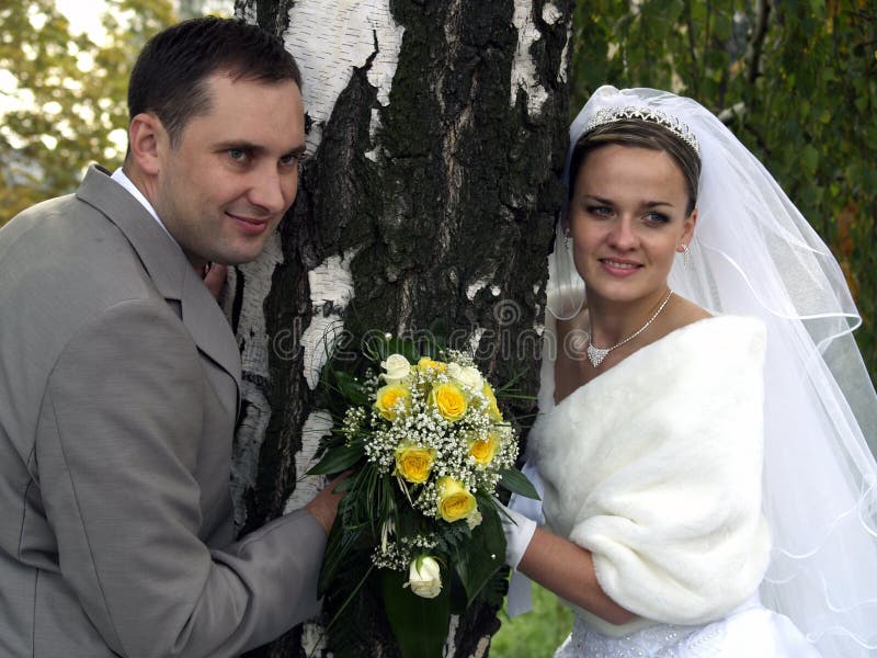 Just married near Tree stock photo. Image of bunch, autumn - 5533810