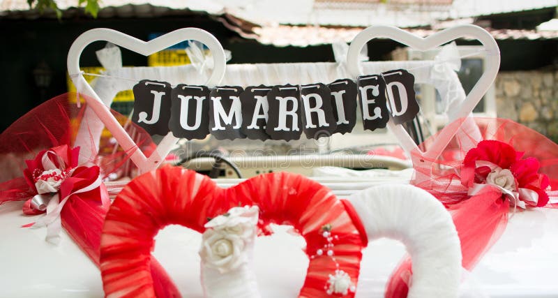 Just Married Note Hanging from the Car Seat Stock Image - Image of ...