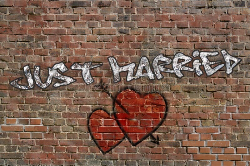 Just Married Spray Brick Wall Stock Image - Image of symbol, letters ...