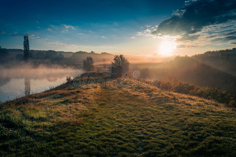 Sunrise on river stock image. Image of pond, sunrise - 108537323