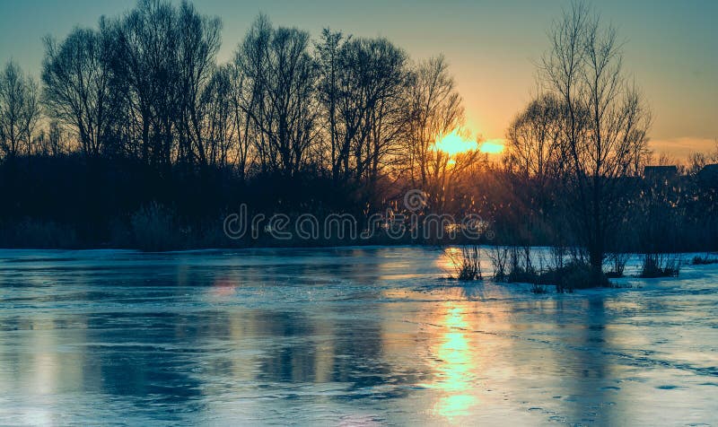 Sunrise on river stock photo. Image of morning, nature - 125828920