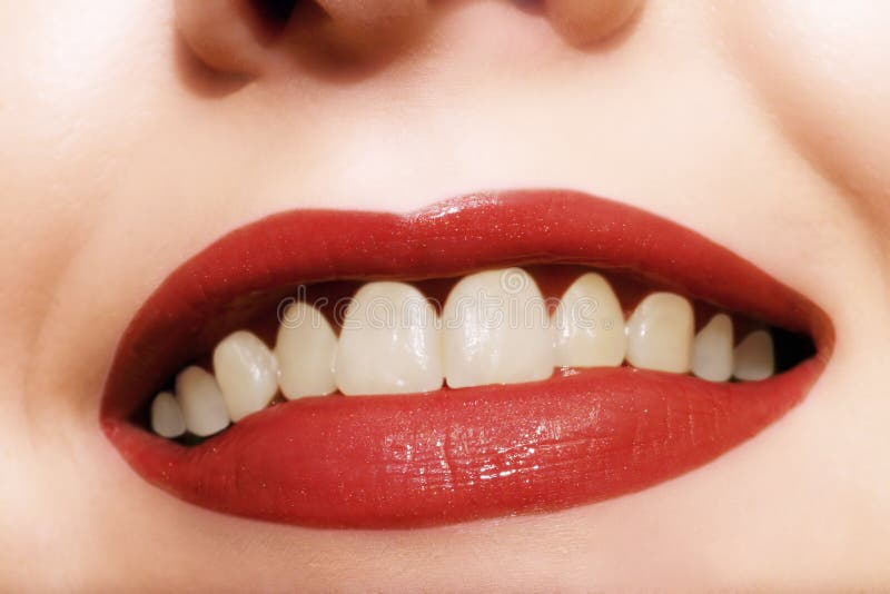 Smile with Red Lips and White Teeth Stock Image - Image of macro ...