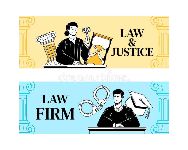 Justice Banners in Hand Drawn Design Stock Illustration - Illustration ...