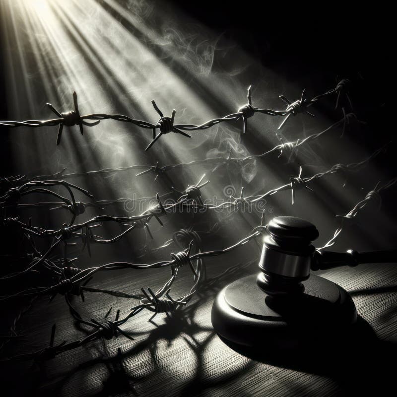 Justice Barbed Wire on a Black Background Dramatic Light. Ai Generative ...