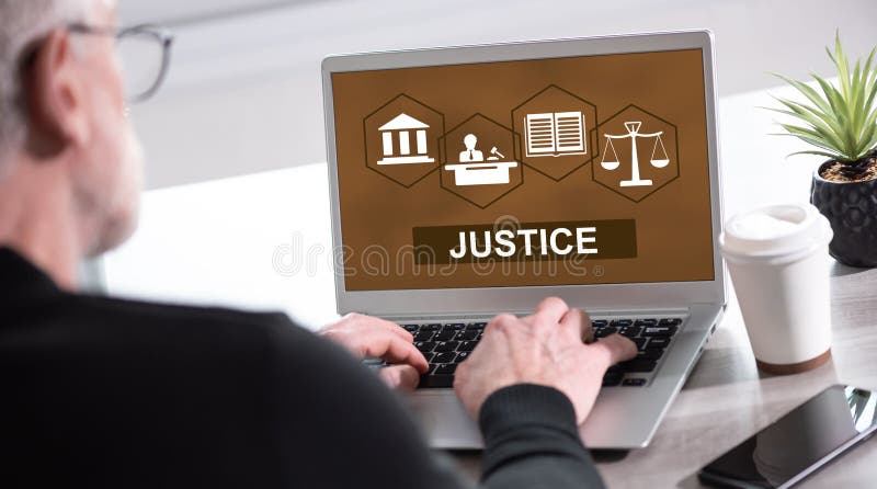 Justice Concept on a Laptop Screen Stock Image - Image of lawyer, judge ...