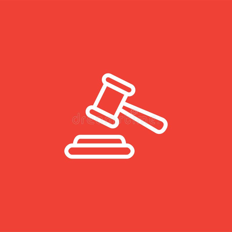 Justice Gavel Icon on Red Background. Red Flat Style Vector ...