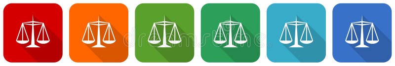 Justice Icon Set, Flat Design Vector Illustration in 6 Colors Options ...