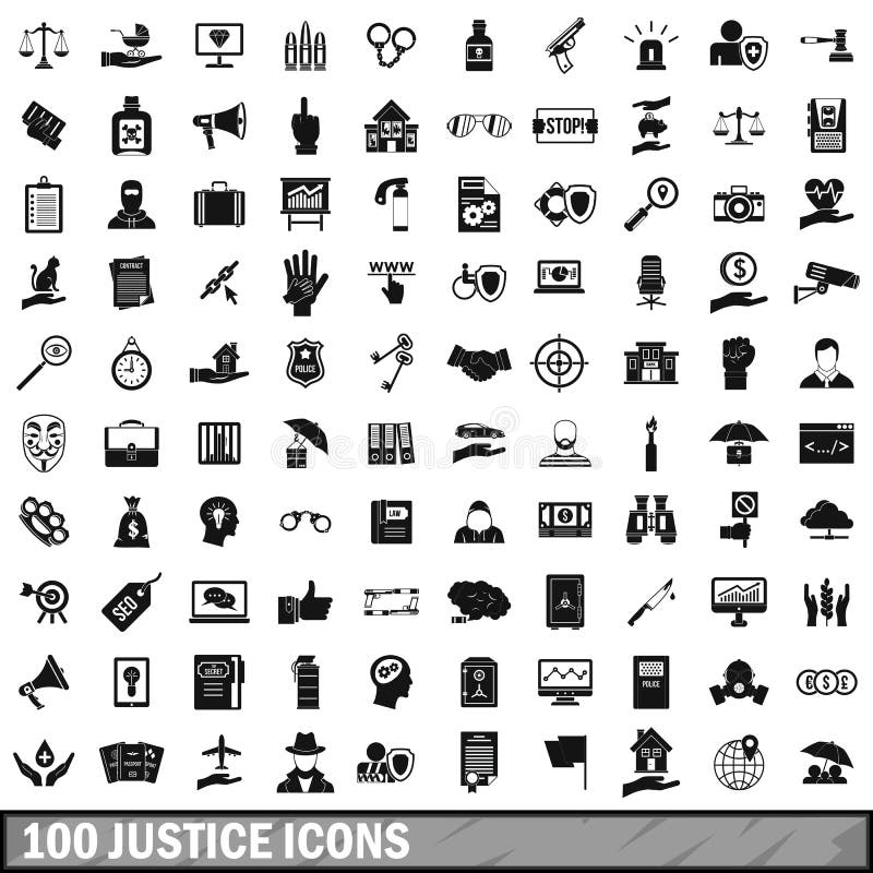 100 Justice Icons Set, Simple Style Stock Vector - Illustration of ...